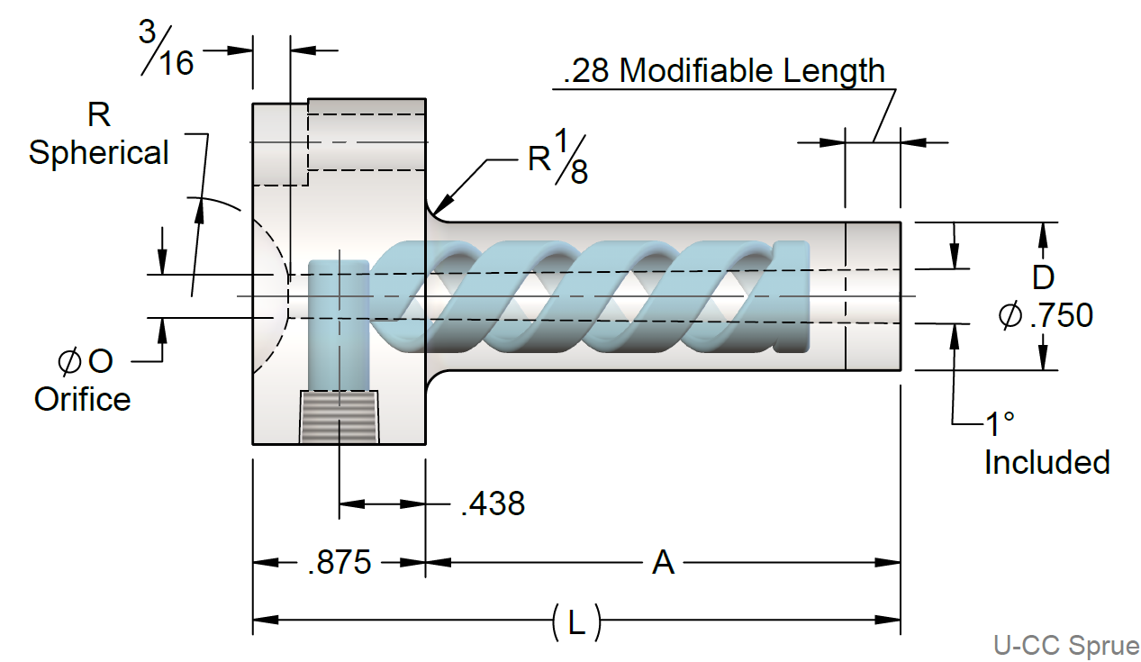 PCS Company - Conformal Cooled Sprue Bushing U Series - Dia 3/4"